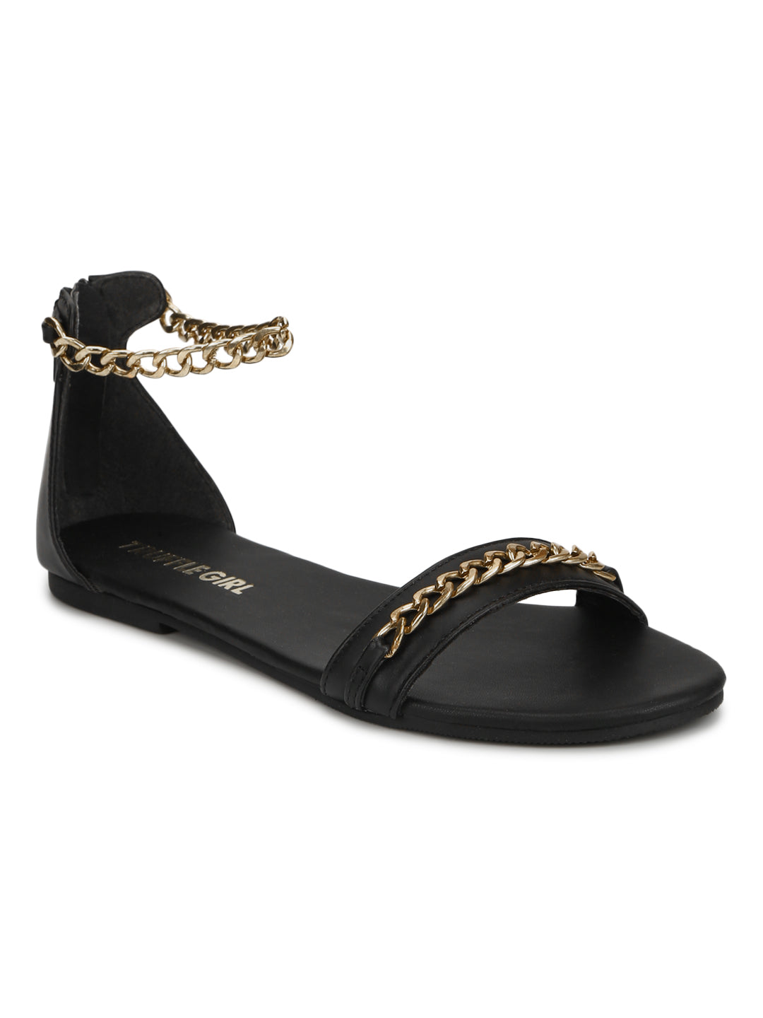 Black PU Gold Chained Sandals – Truffle Collection