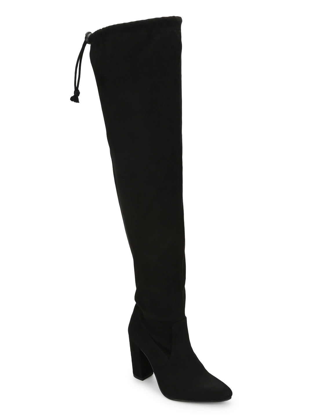Black Suede Block Heel Thigh High Boots (ST-1179) – Truffle Collection