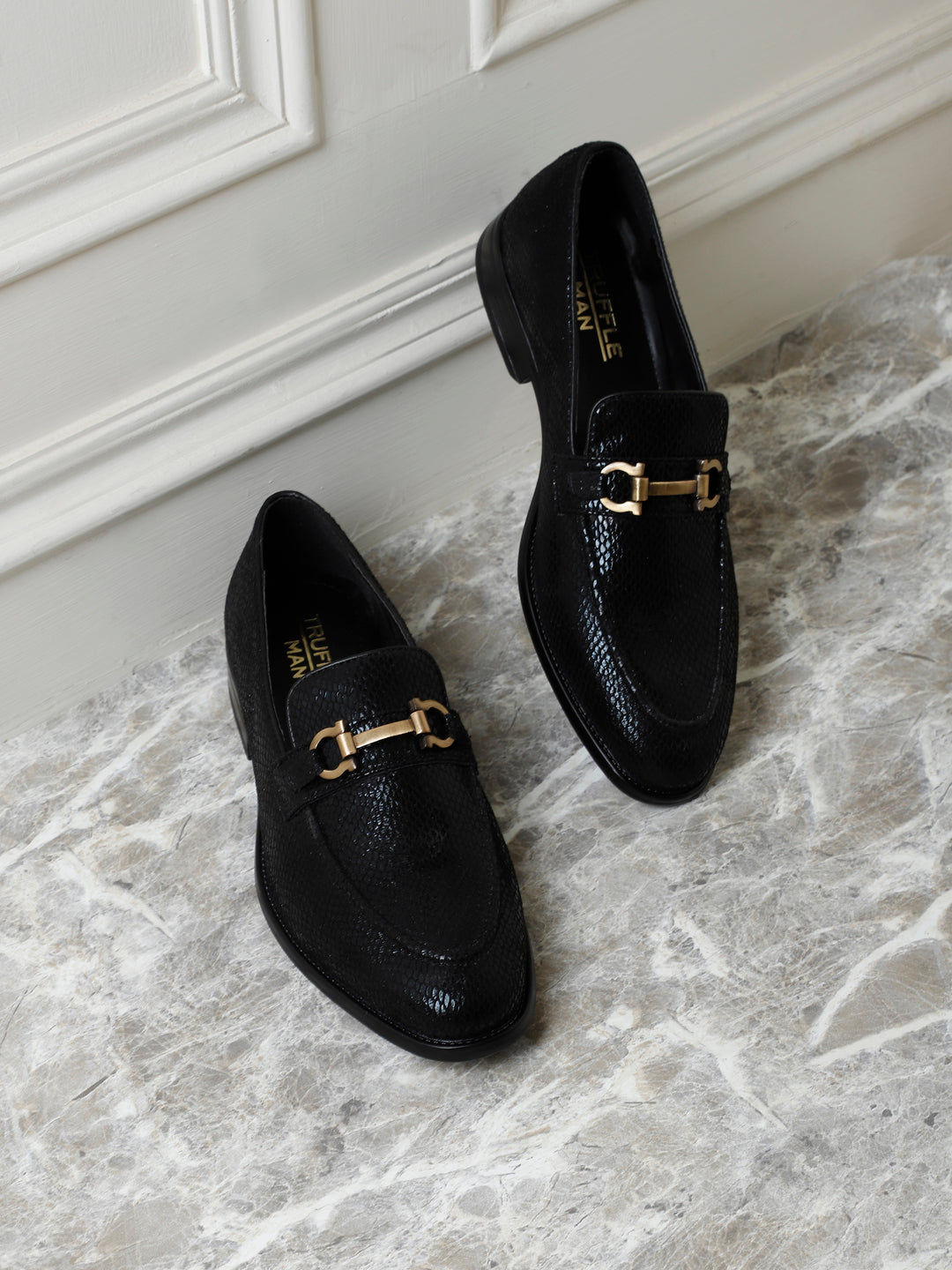 Black Snake PU Men Loafers – Truffle Collection