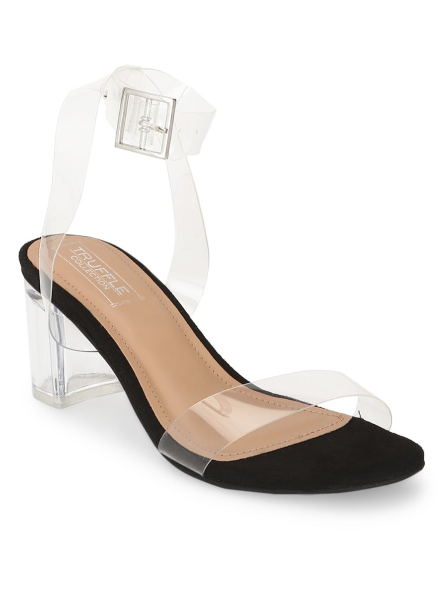 Black Suede Perspex Clear Block Heels – Truffle Collection