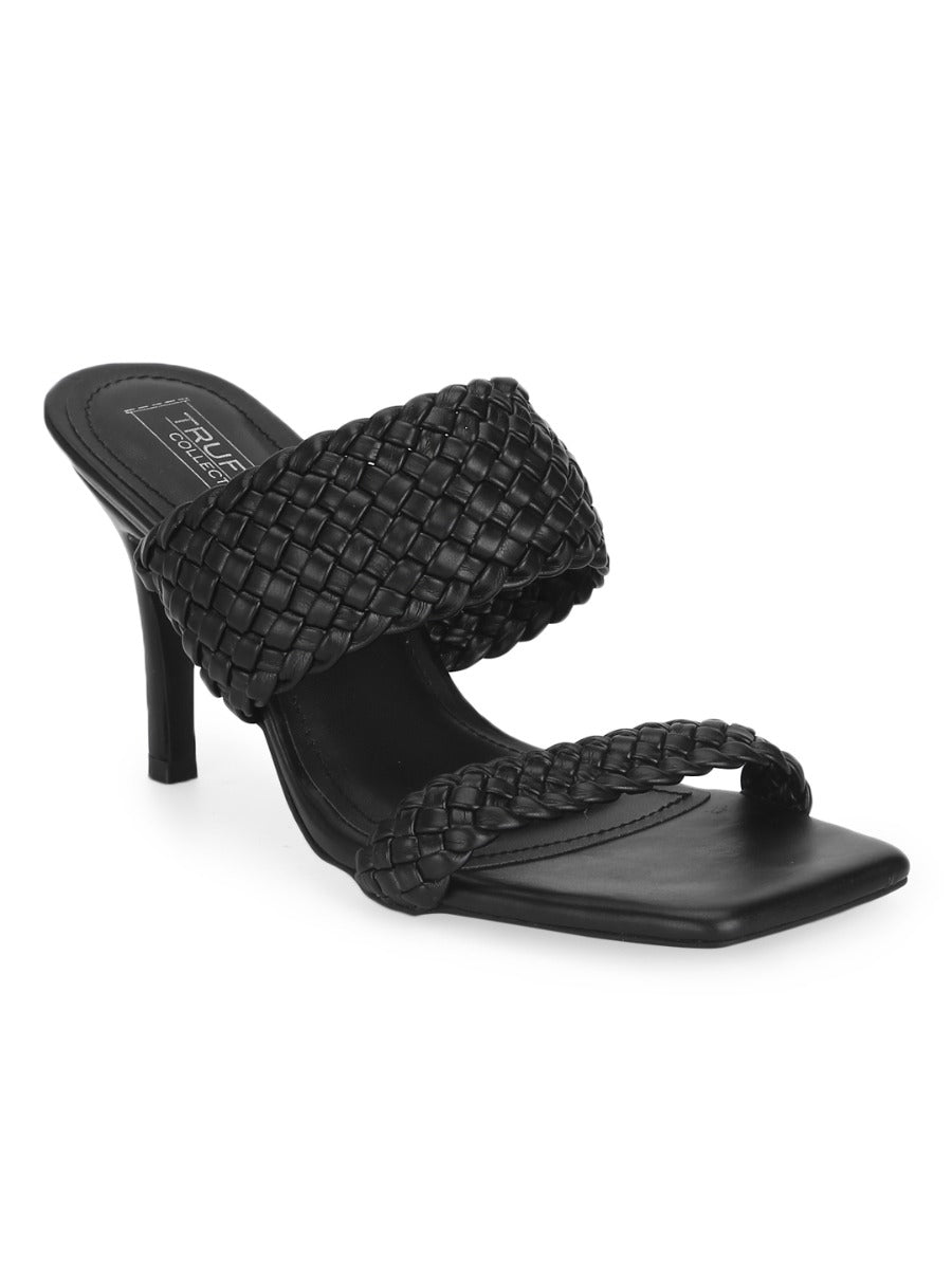 Black PU High Heel Braided Mules – Truffle Collection